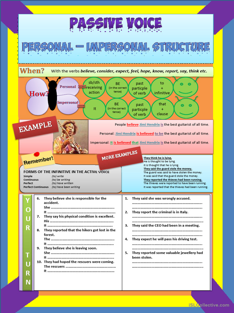 Passive Voice Personal & Impersonal Structure | PDF | Perfect (Grammar) | Linguistics