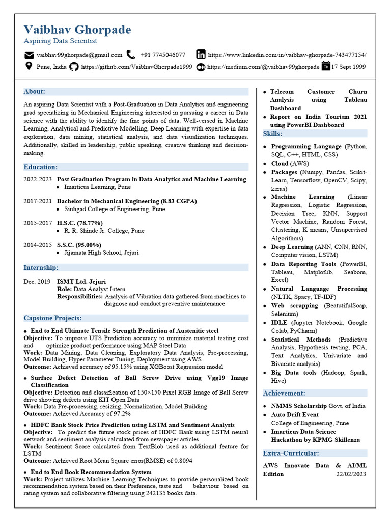 ATS Resume | PDF | Machine Learning | Artificial Intelligence