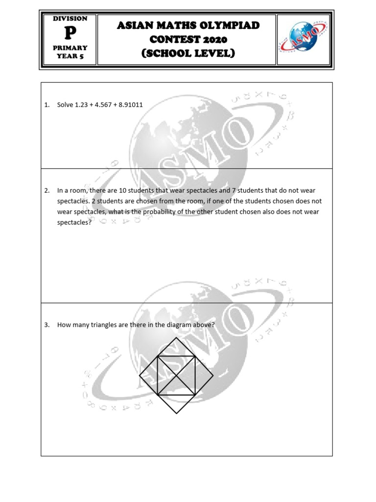 ASMO Math Year5 | PDF | Area | Elementary Geometry