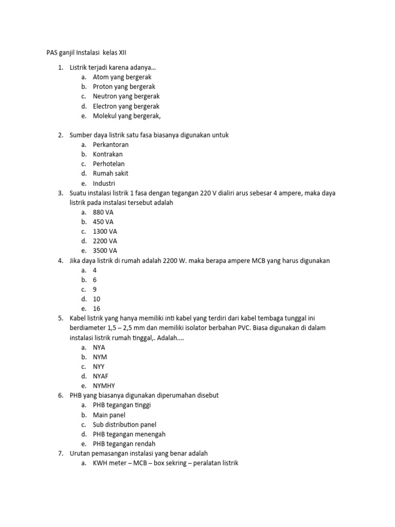 PAS Ganjil Instalasi Kelas XII | PDF | Sains & Matematika