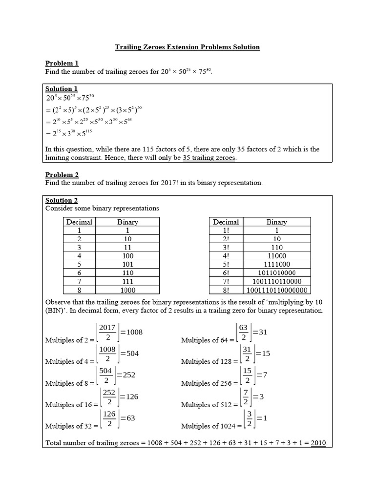 Trailing Zeroes (Solutions To Extension Problems) | PDF | Arithmetic ...
