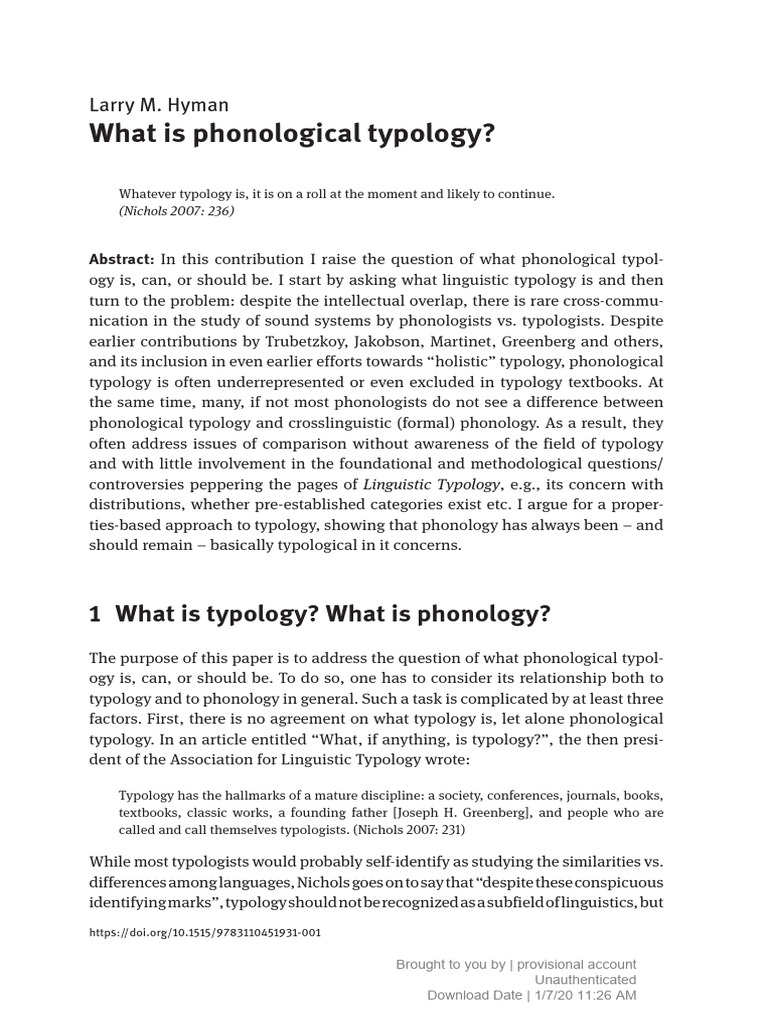 What Is Phonological Typology 2018 | PDF | Phonology | Tone (Linguistics)