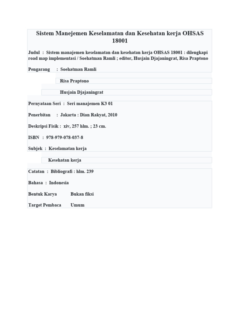 Sistem Manajemen K3 OHSAS 18001 | PDF
