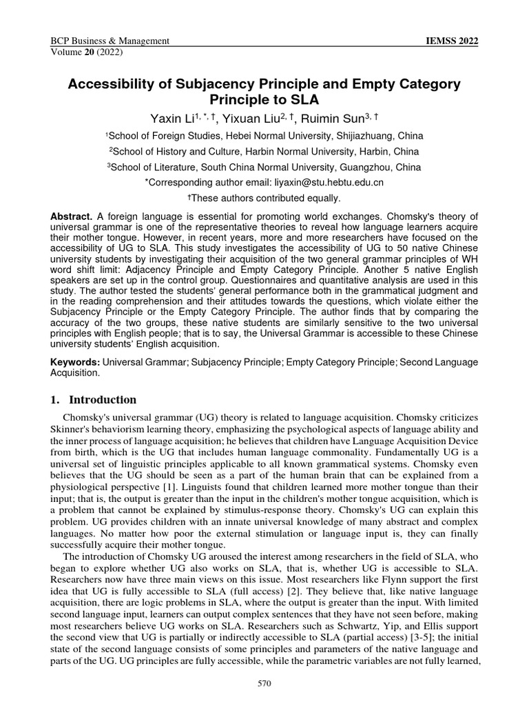 Accessibility of Subjacency Principle and Empty Category Principle To SLA | PDF | Second ...
