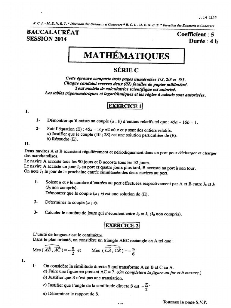 Bac C Math 2014 | PDF