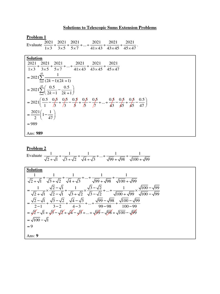 Telescopic Sums (Solutions To Extension Problems) | PDF