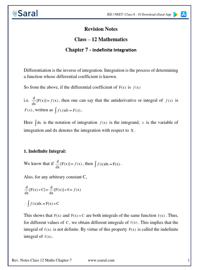 Indefinite Integration Concepts and Methods | PDF | Integral | Calculus