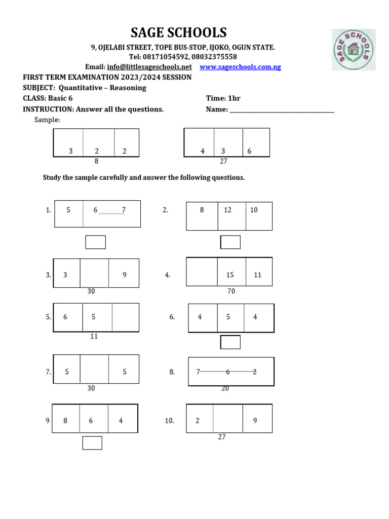 Basic 6 Quantitative Reasoning Exam | PDF | Teaching Methods & Materials