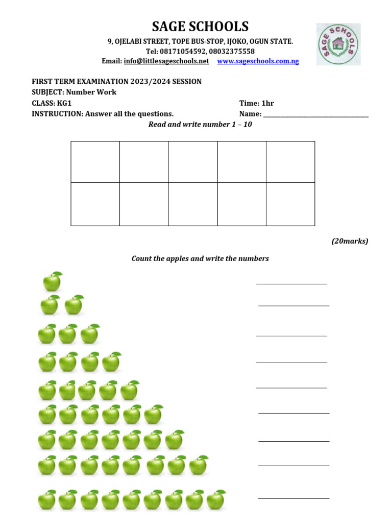 KG1 First Term Exam Papers 2023 | PDF