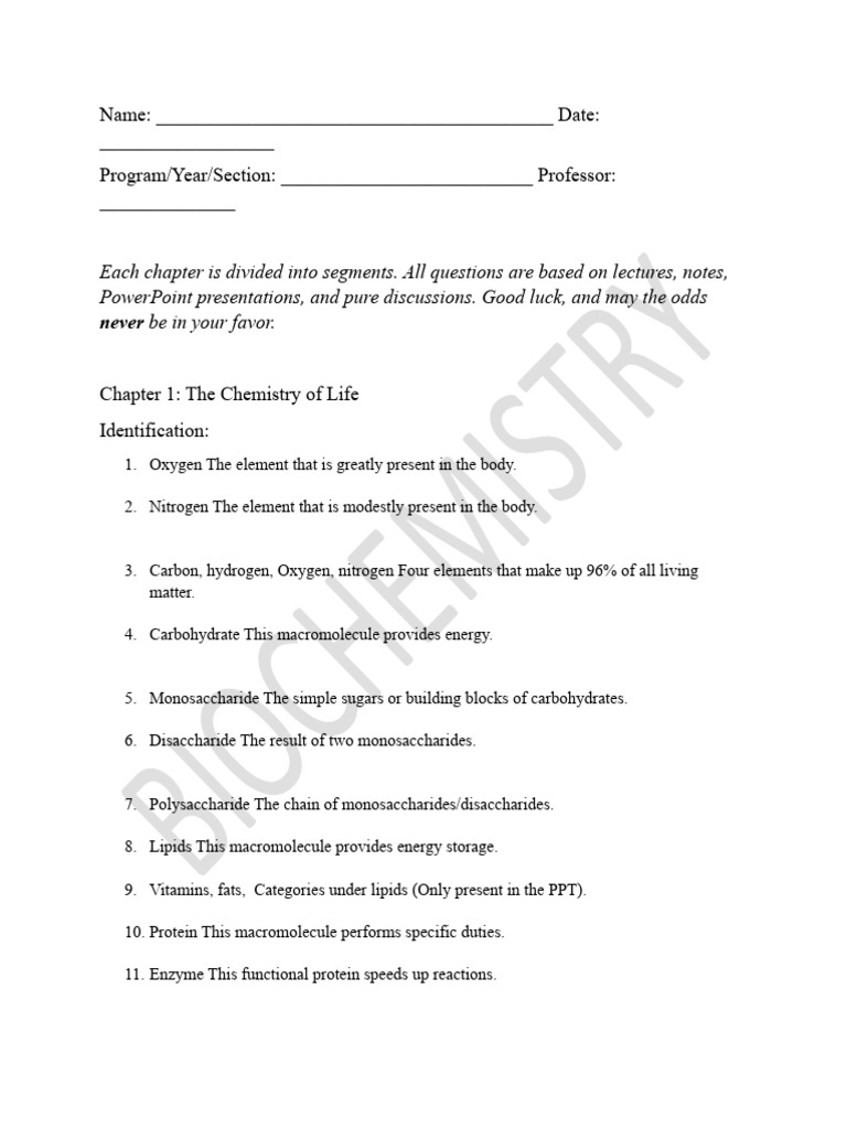 Practice Exam Biochemistry | PDF | Cell (Biology) | Carbohydrates