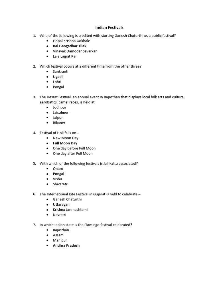 Indian Festivals Quiz questions | PDF | Festival | Religious Holidays