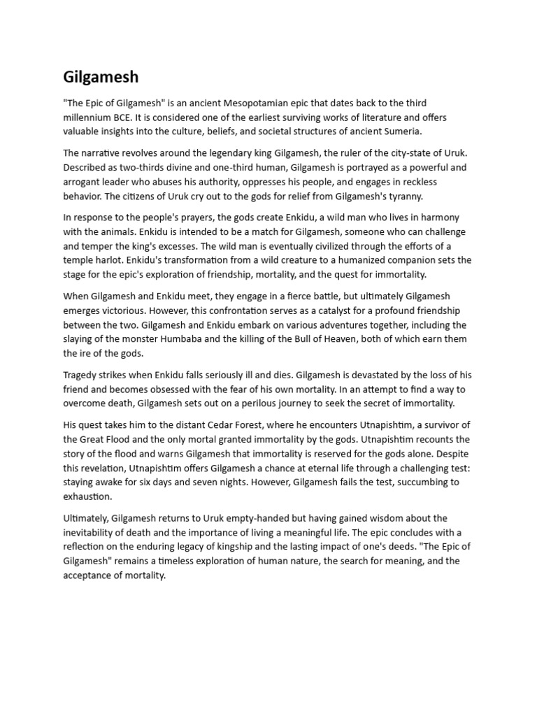 Lect 1. Gilgamesh Babylonian Epic | PDF | Epic Of Gilgamesh