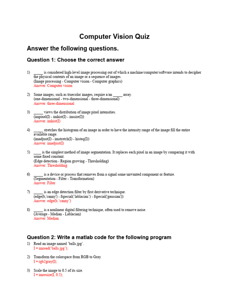 Computer Vision Section Questions | PDF | Computer Vision | Signal Processing