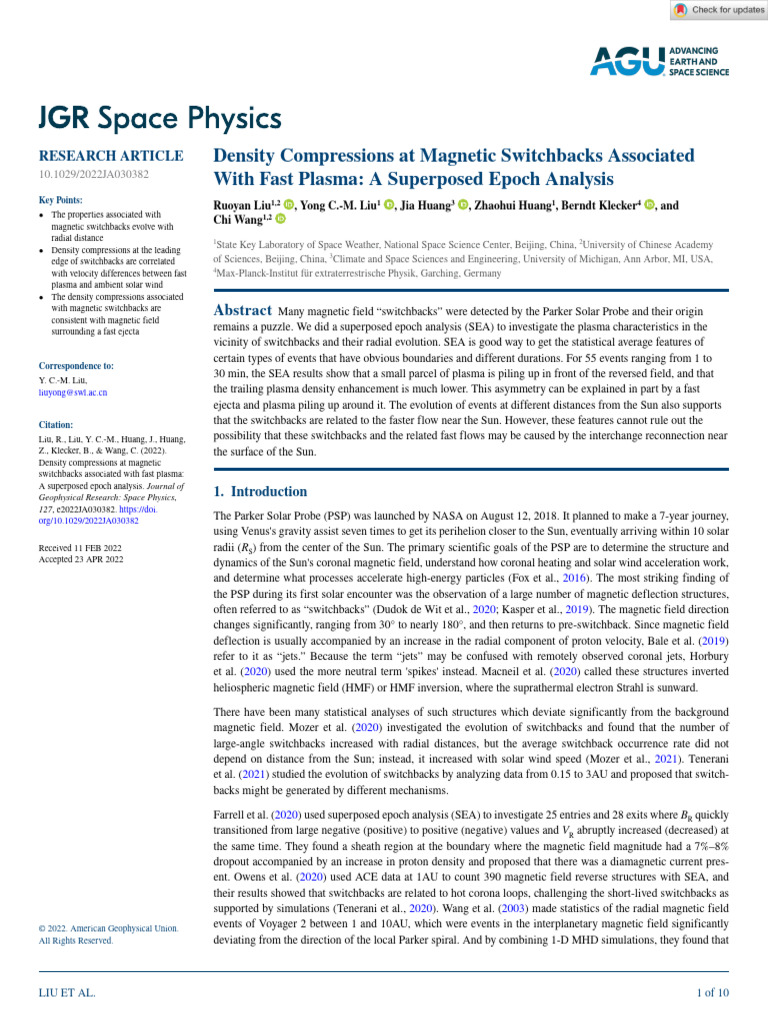 Magnetic Switchbacks in Solar Wind Analysis | PDF | Solar Wind | Sun