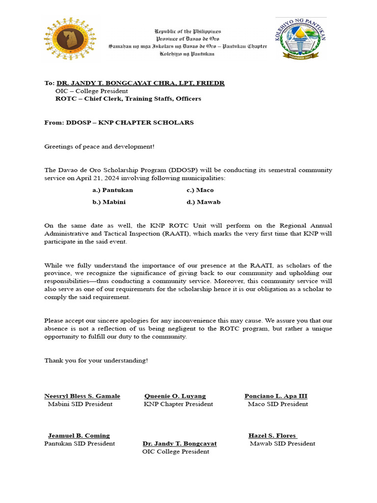 ROTC Excuse Letter Final | PDF