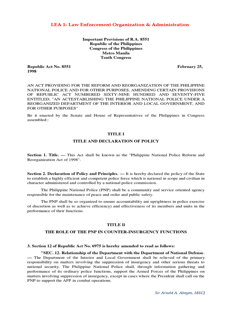 Ra 8551 | PDF | Law Enforcement Agency | Police