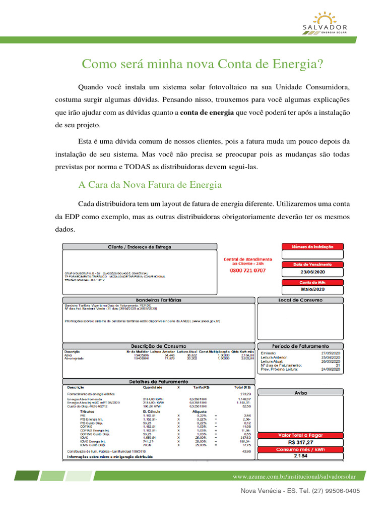 Como Será Minha Nova Conta de Energia | PDF | Impostos | Fotovoltaica