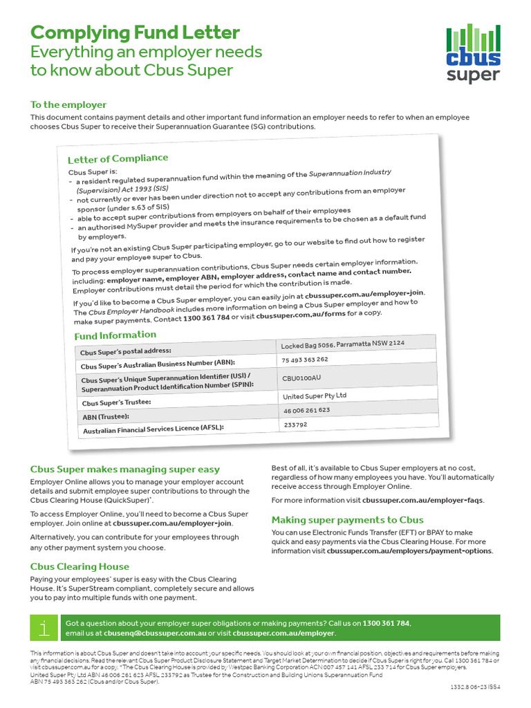 Cbus Complying Fund Letter | PDF | Financial Services | Personal Finance