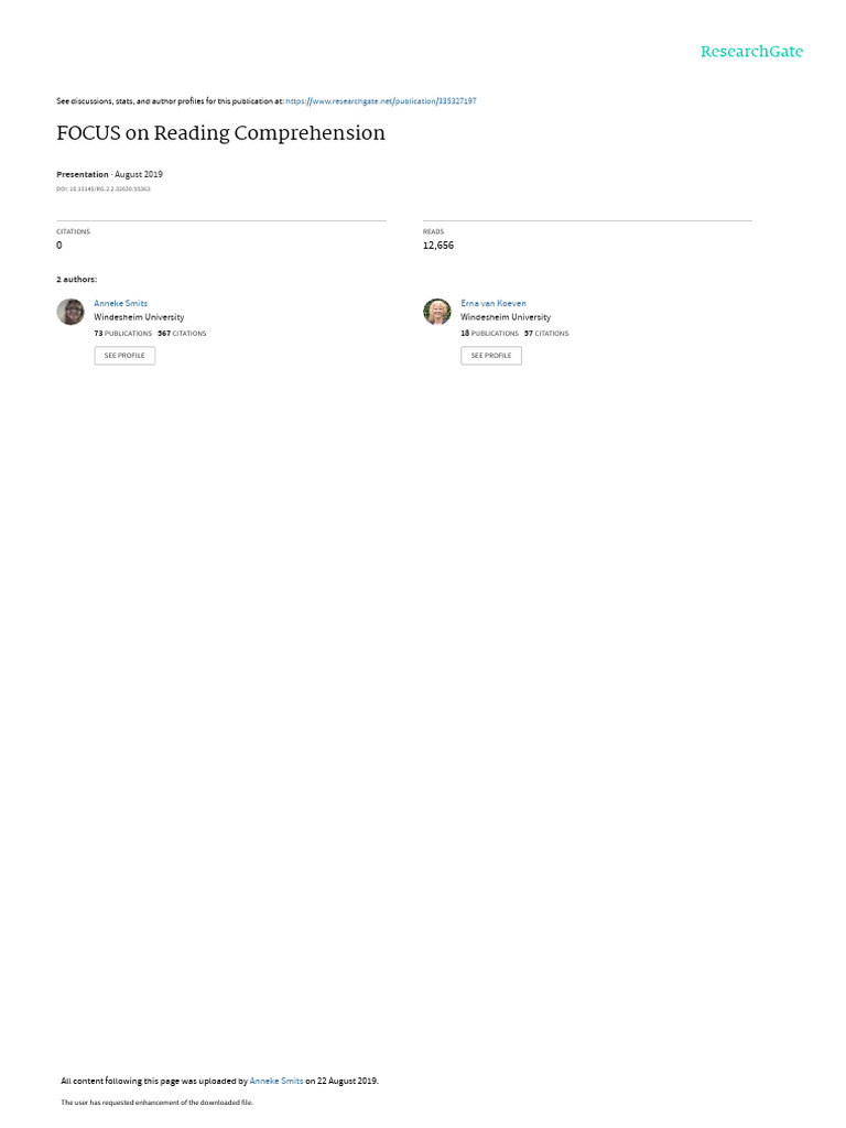 Focus On Reading Comprehension | PDF | Reading Comprehension | Vocabulary