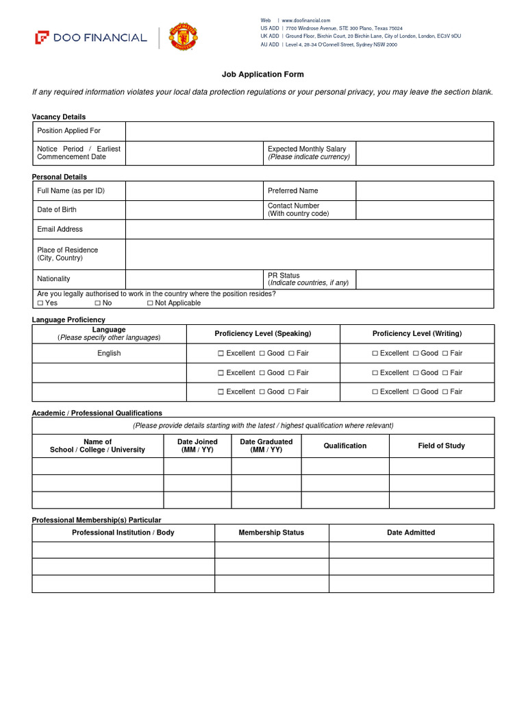 HR002 - Job Application Form (Doo Financial) (Global) | PDF | Justice ...