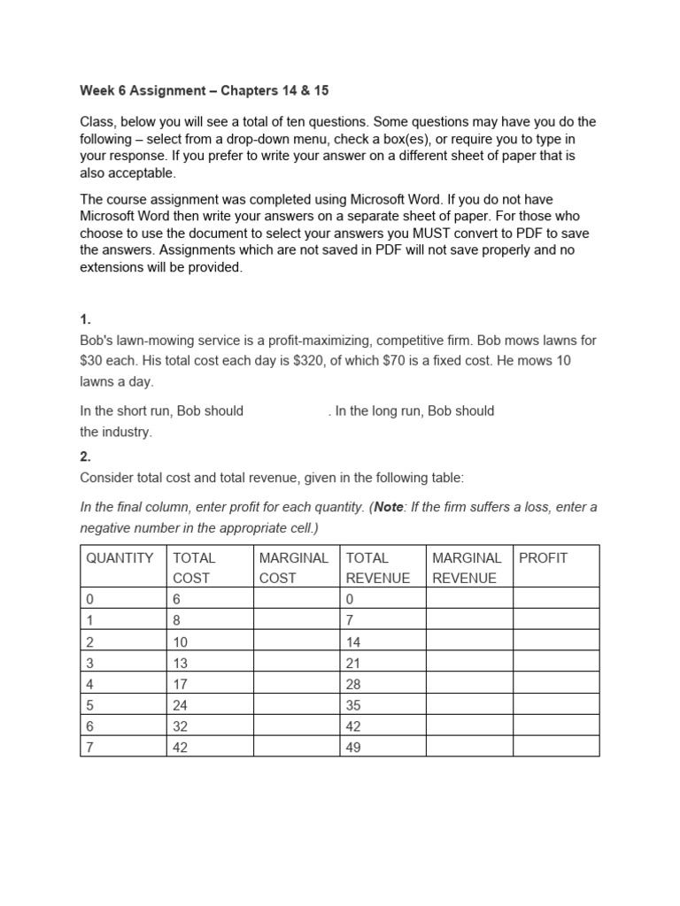 Micro Assignment 6 160 | PDF | Marginal Cost | Monopoly