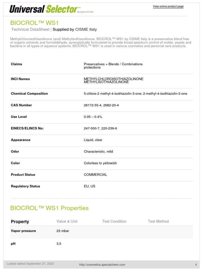 BIOCROL™ WS1 - CISME Italy | PDF | Solubility | Chemistry