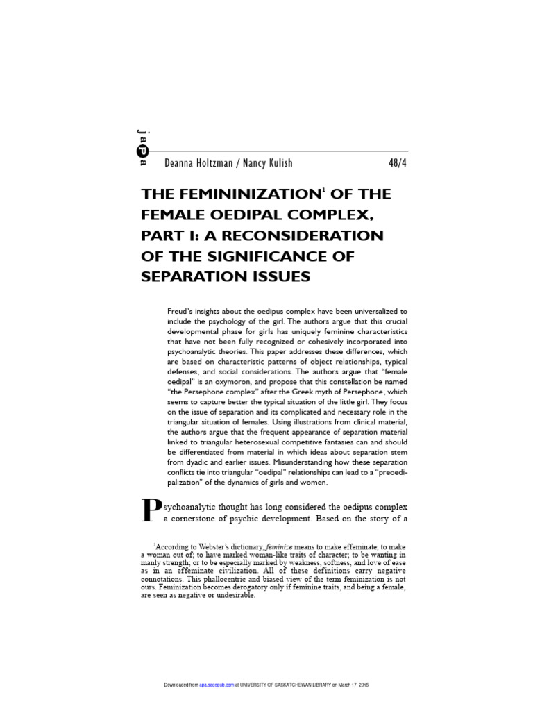 The Feminization of the Female Oedipal Complex, Part I | Download Free ... The Feminization of the Female Oedipal Complex, Part I | Download Free ...