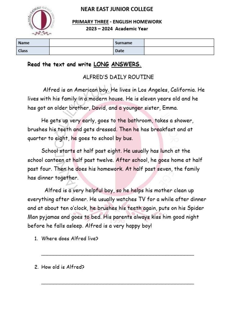 Primary 3 English Homework | PDF