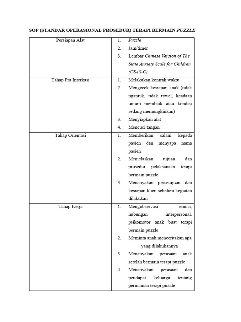 SOP Terapi Bermain Puzzle Anak | PDF