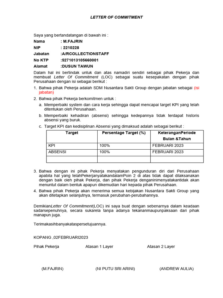 Letter of Commitment | PDF