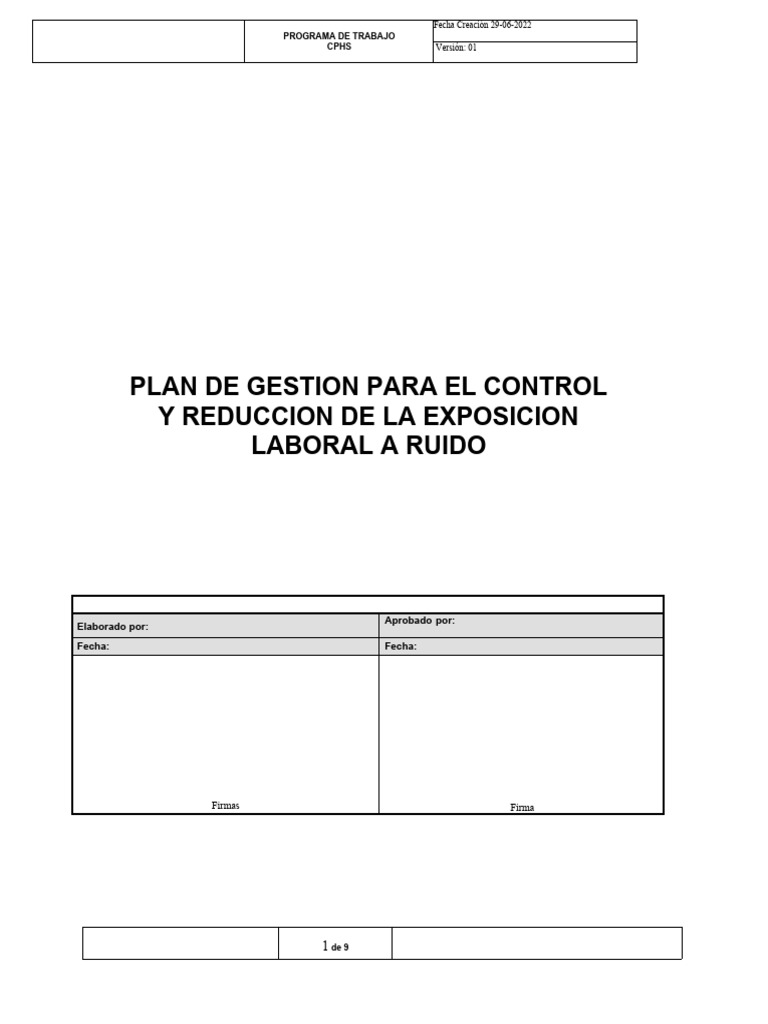 Plan de Gestion Para El Control de La Exposicion Laboral a Ruido - Parque Las Nieves | PDF | ruido