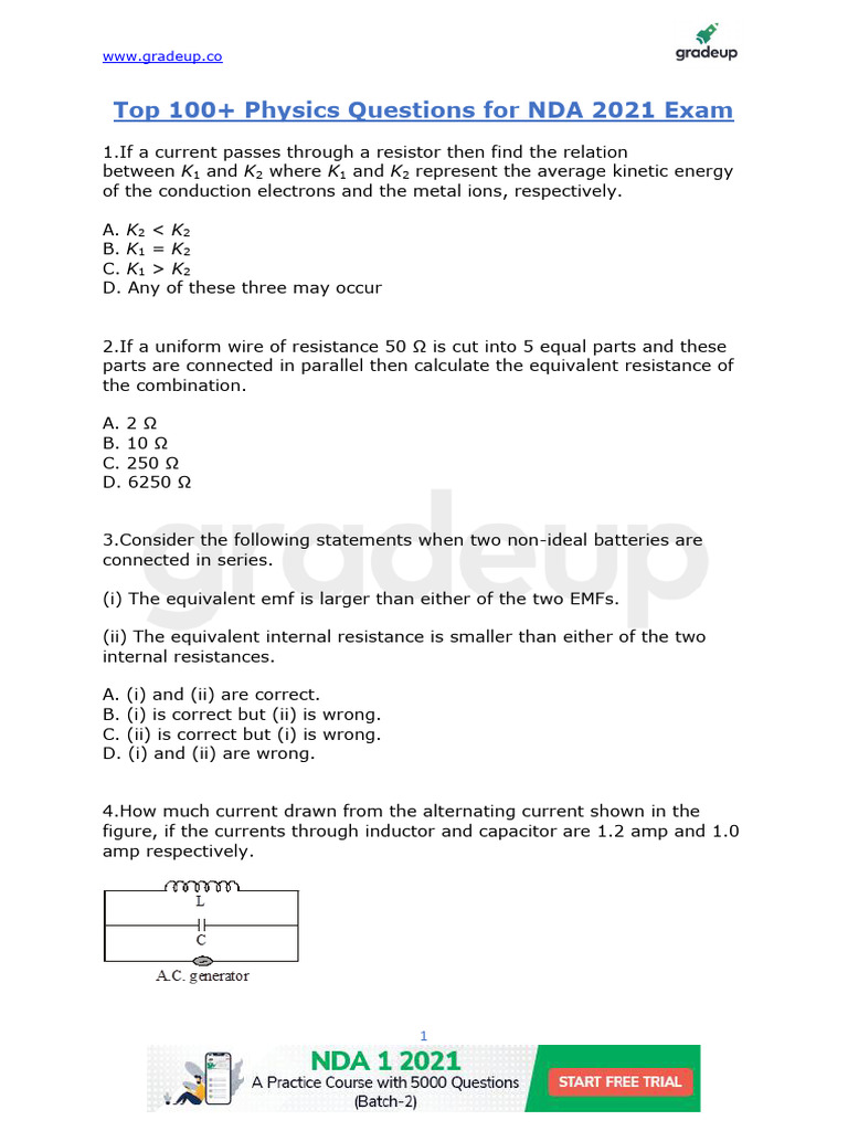 100 Physics Questions Eng 981687194949489 | PDF | Magnetic Field ...