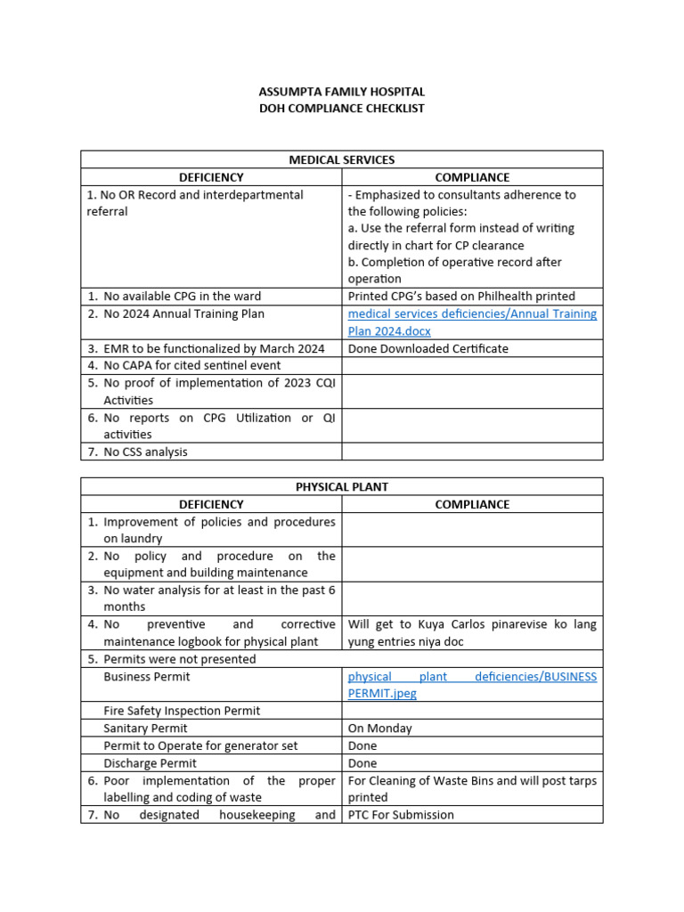 2024-DOH-COMPLIANCE-CHECKLIST | Download Free PDF | Ambulance ...