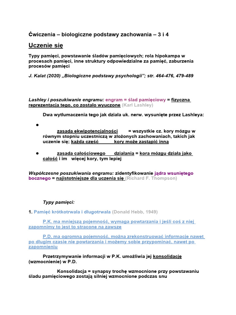 Ćwiczenia - Biologiczne Podstawy Zachowania - Temat 3 I 4 | PDF