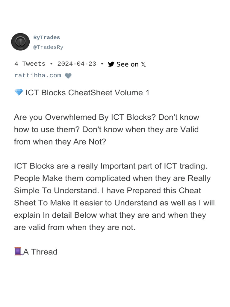 ICT Trading Cheat Sheet | PDF | Market Trend | Market (Economics)