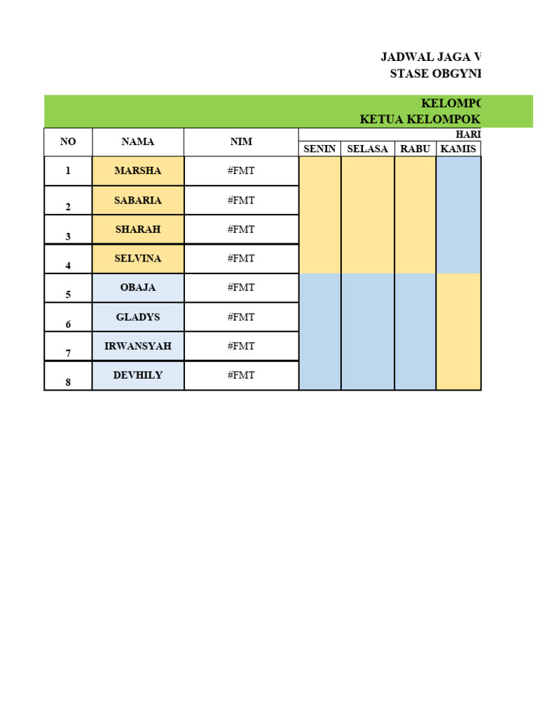 1. Jadwal Jaga Dokter Muda Obgyn Reguler Dan Mengulang | PDF
