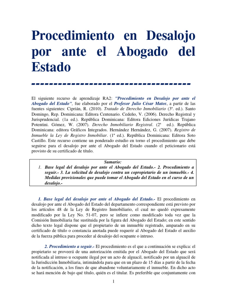 Procedimiento de Desalojo en RD | PDF | Estado (política) | Abogado