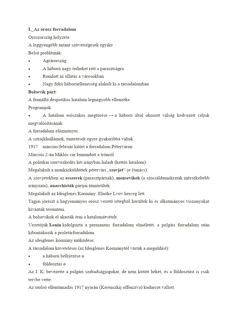 1917-Es Orosz Forradalom - Vázlat | PDF