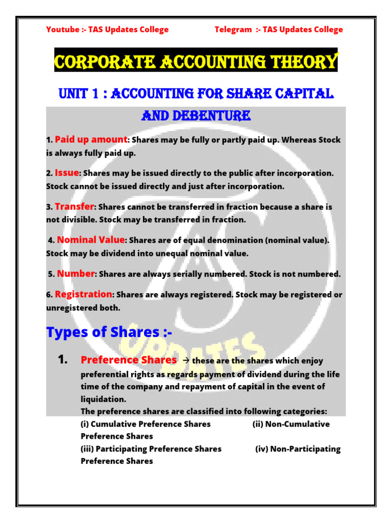 Corporate Accounting Theory Unit 1 | PDF | Preferred Stock | Stocks