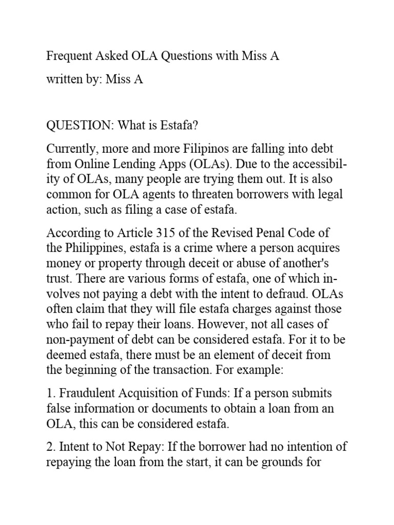 Understanding Estafa and OLA Harassment | PDF | Fraud | Loans