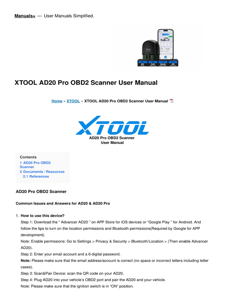 Ad20 Pro Obd2 Scanner Manual | PDF | Mobile App | Image Scanner