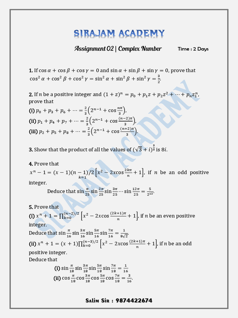 Complex Number Proofs for Students | PDF