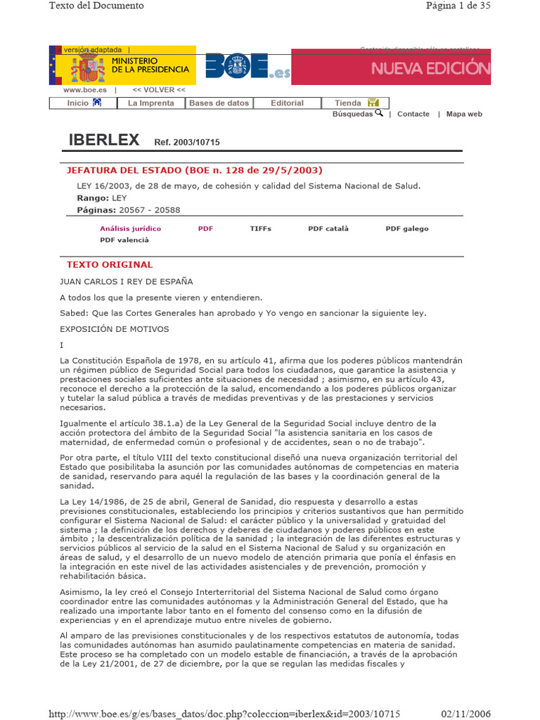 Ley 16 2003 Es | PDF