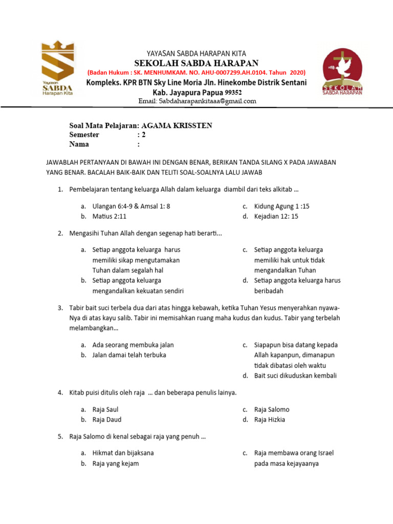 SOAL AGAMA KELAS 5 SEM 2 | PDF