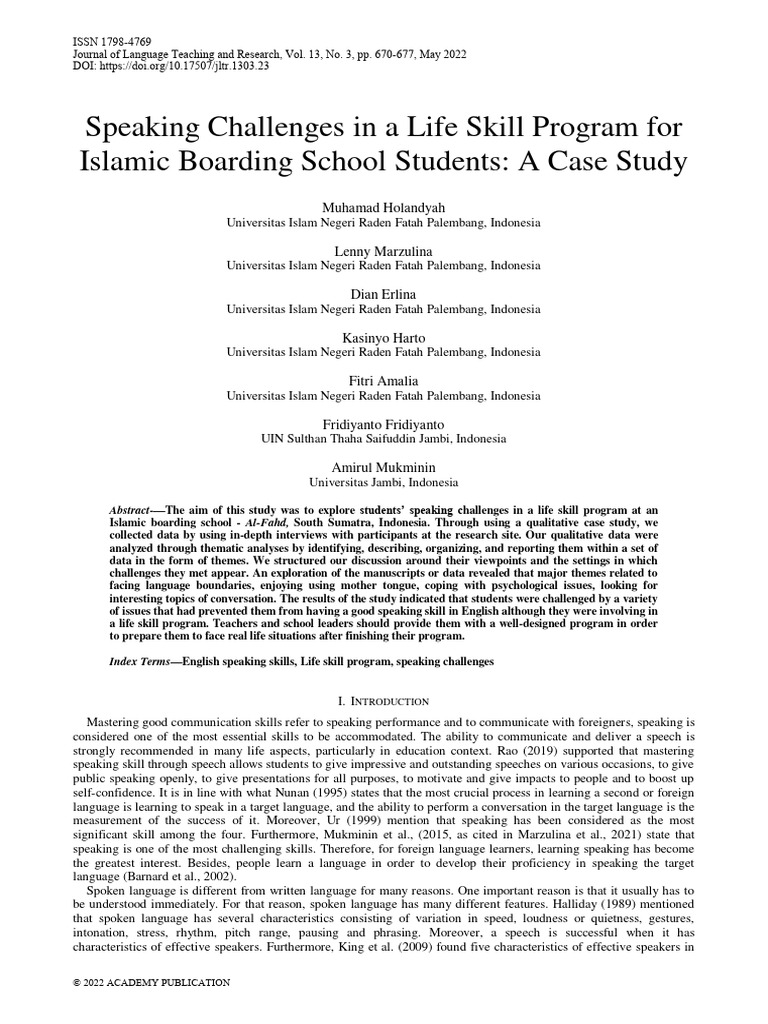 Speaking Challenges in Life Skills Program | PDF | English As A Second Or Foreign Language | Fluency