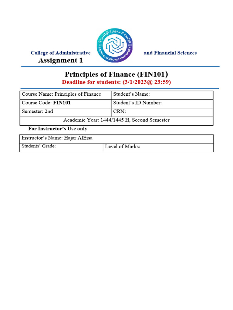 FIN101 Principles of Finance | PDF | Working Capital | Expense