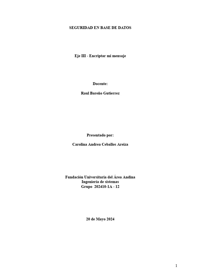 Eje 3 Seguridad en Base de Datos | PDF | Cifrado | Criptografía