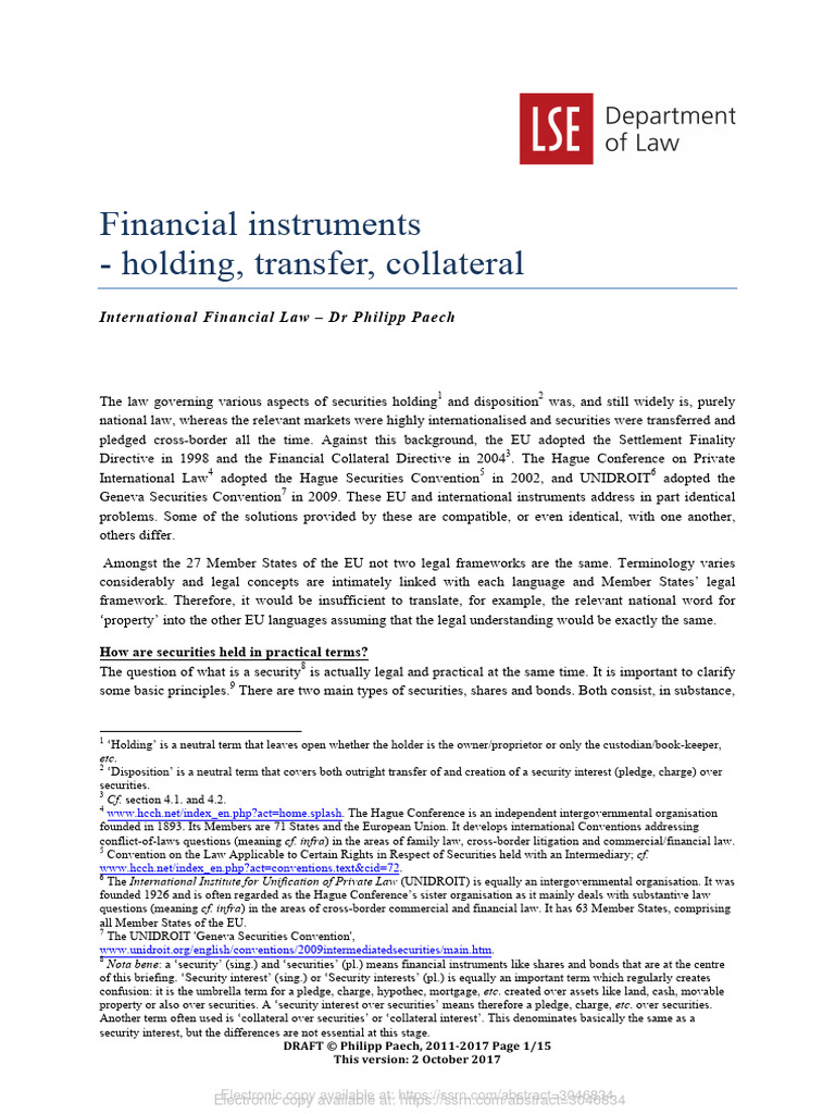 Paech - Final Instruments - Holding, Transfer, Collateral | PDF | Securities (Finance) | Bonds ...