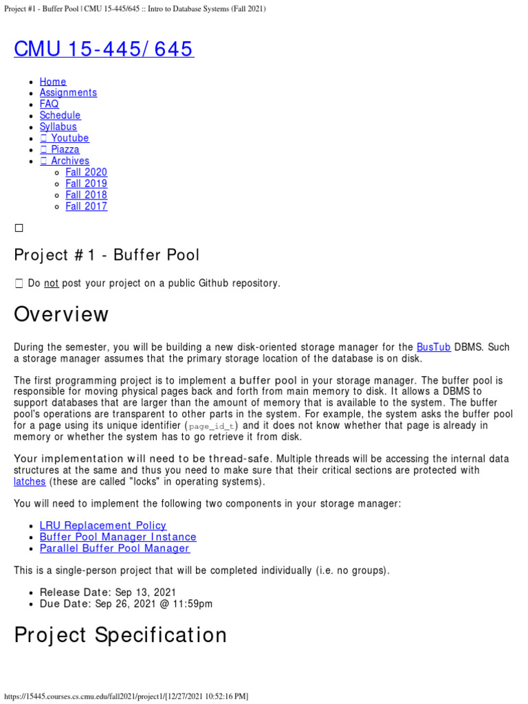 Project #1 - Buffer Pool After - 04 | PDF | Cache (Computing) | Class (Computer Programming)