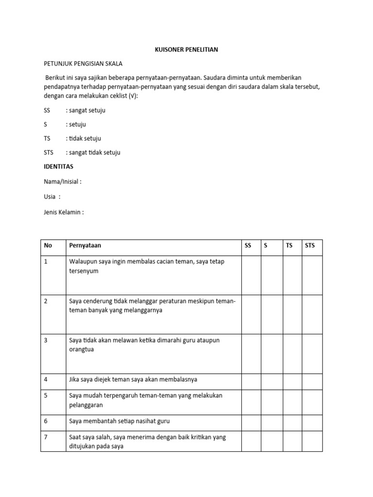 Kuisoner Penelitian | PDF | Pengembangan Diri | Kesehatan Holistik